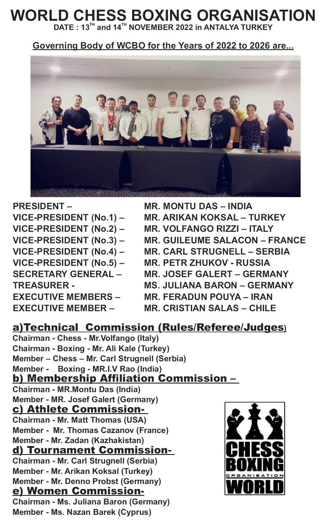 WCBO Committee – Chess Boxing Organisation of India