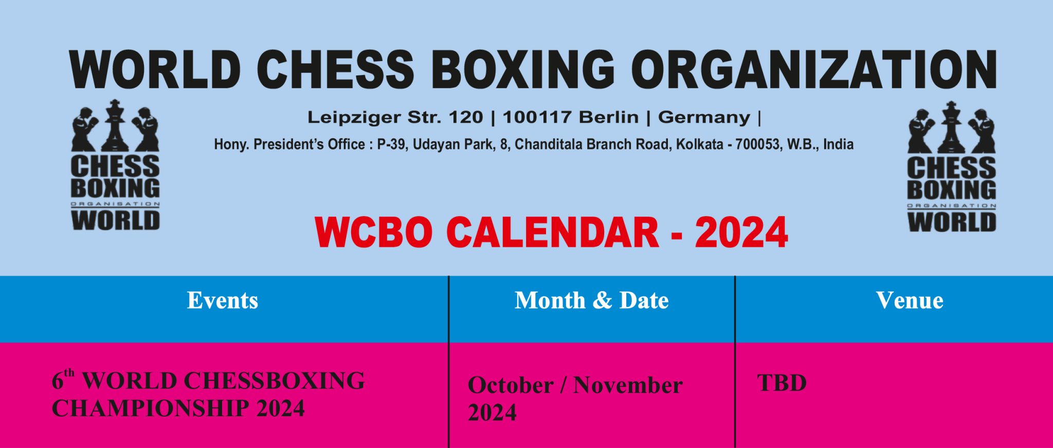 International Calendar – Chess Boxing Organisation of India